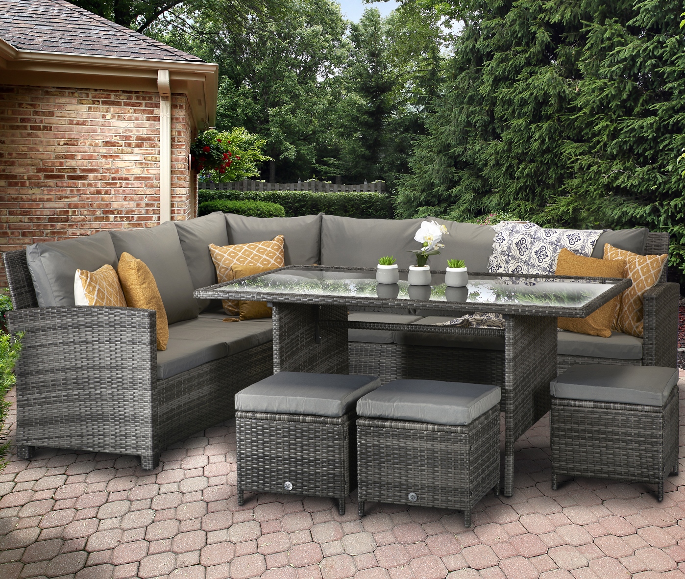 Signature Weave Garden Furniture Charlotte Corner Dining Set in Grey Oak Furniture House